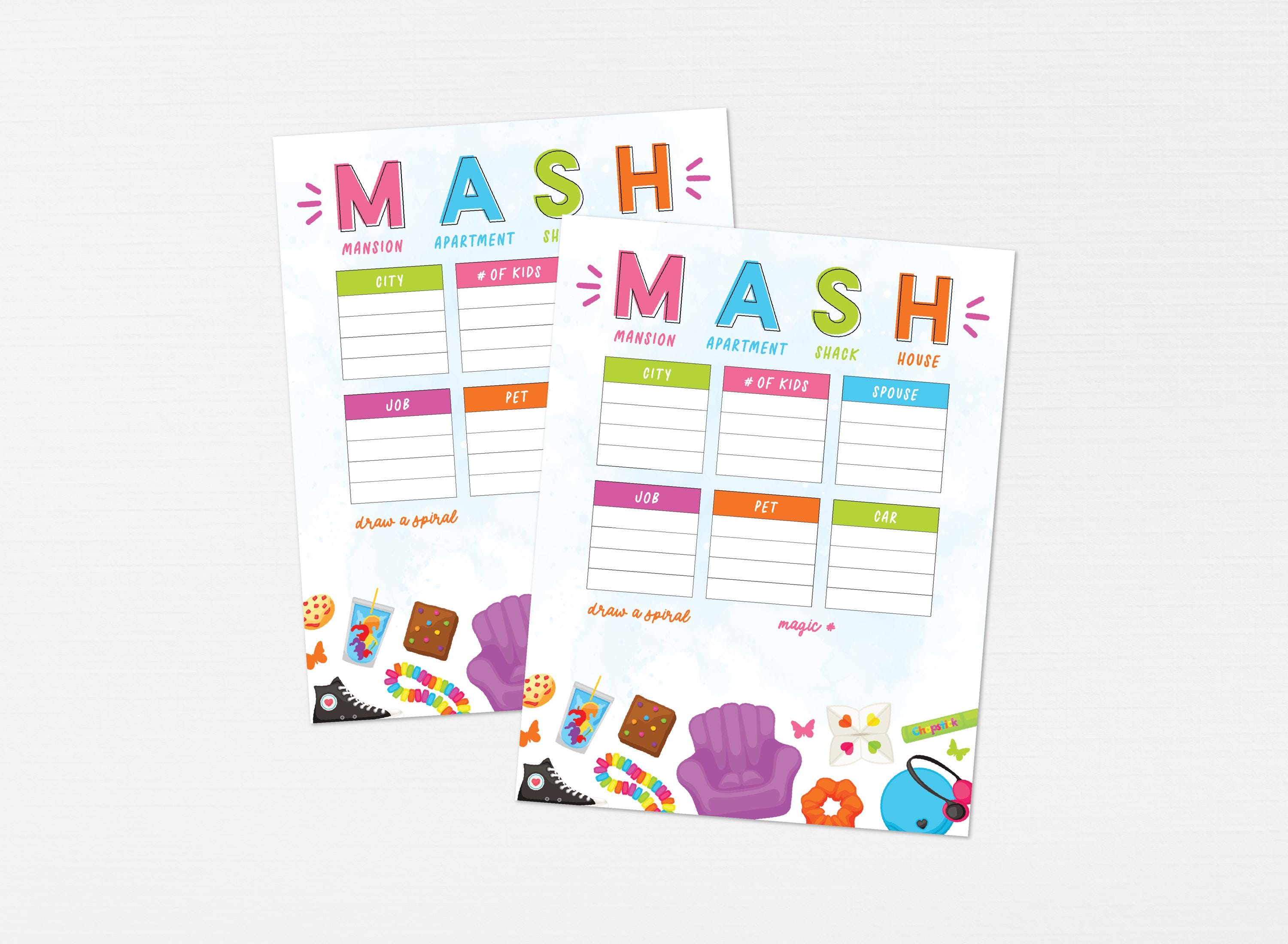 MASH Game Printable · Y2K 80s 90s 00s Nostalgia Slumber Party Game ...