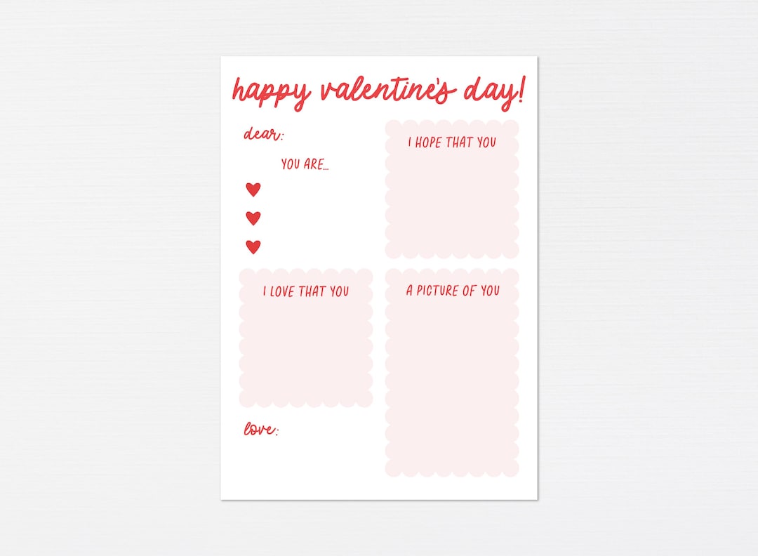 Valentine Fill in the Blank Card · Printable Kids Valentine · Mom Dad ...