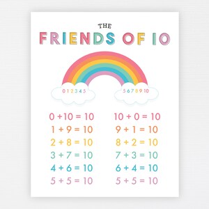 Adding to 10 Rainbow Education Printable Basic Addition Ten - Etsy