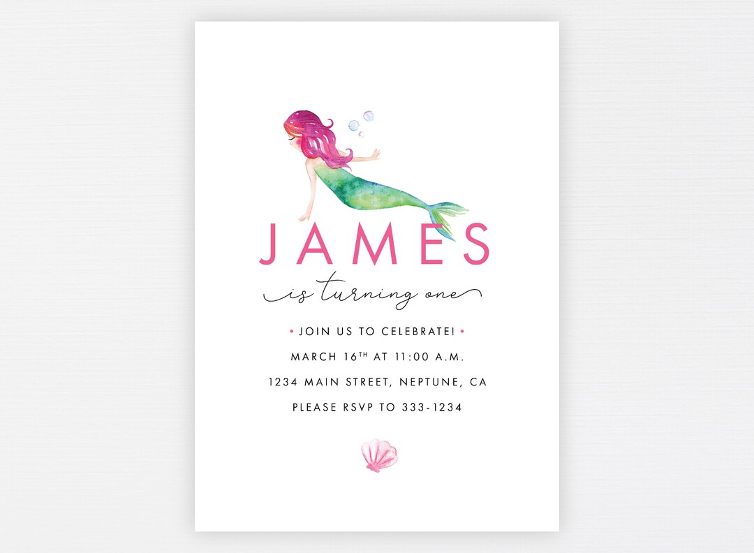 Mermaid Birthday Invitation Printable Modern Mermaid Invite Under the ...