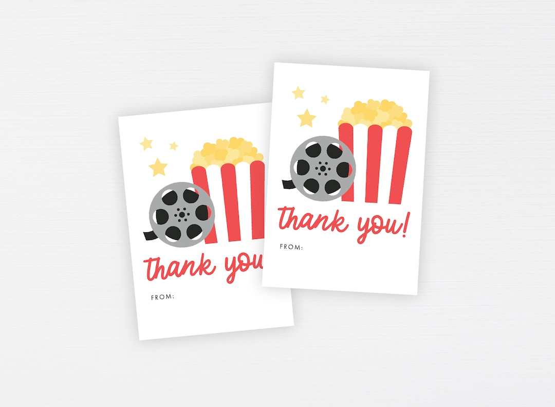 Movie Night Party Favors Tags Thank You Kids Printable - Etsy