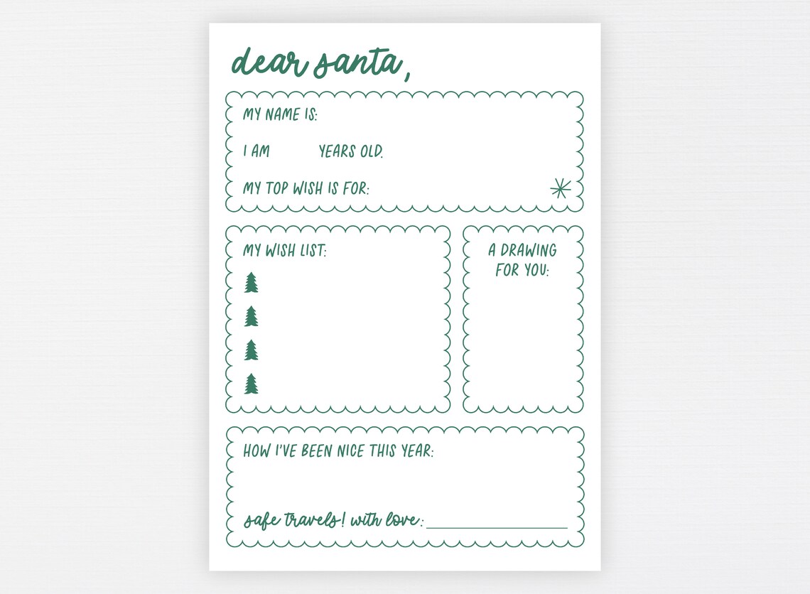 Letter to Santa Kids Christmas Wish List Kids Activity - Etsy