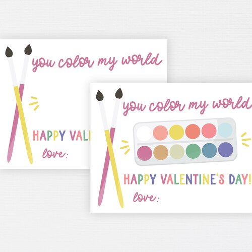 Valentine Cards for Kids PRINTABLE Color My World Valentines - Etsy