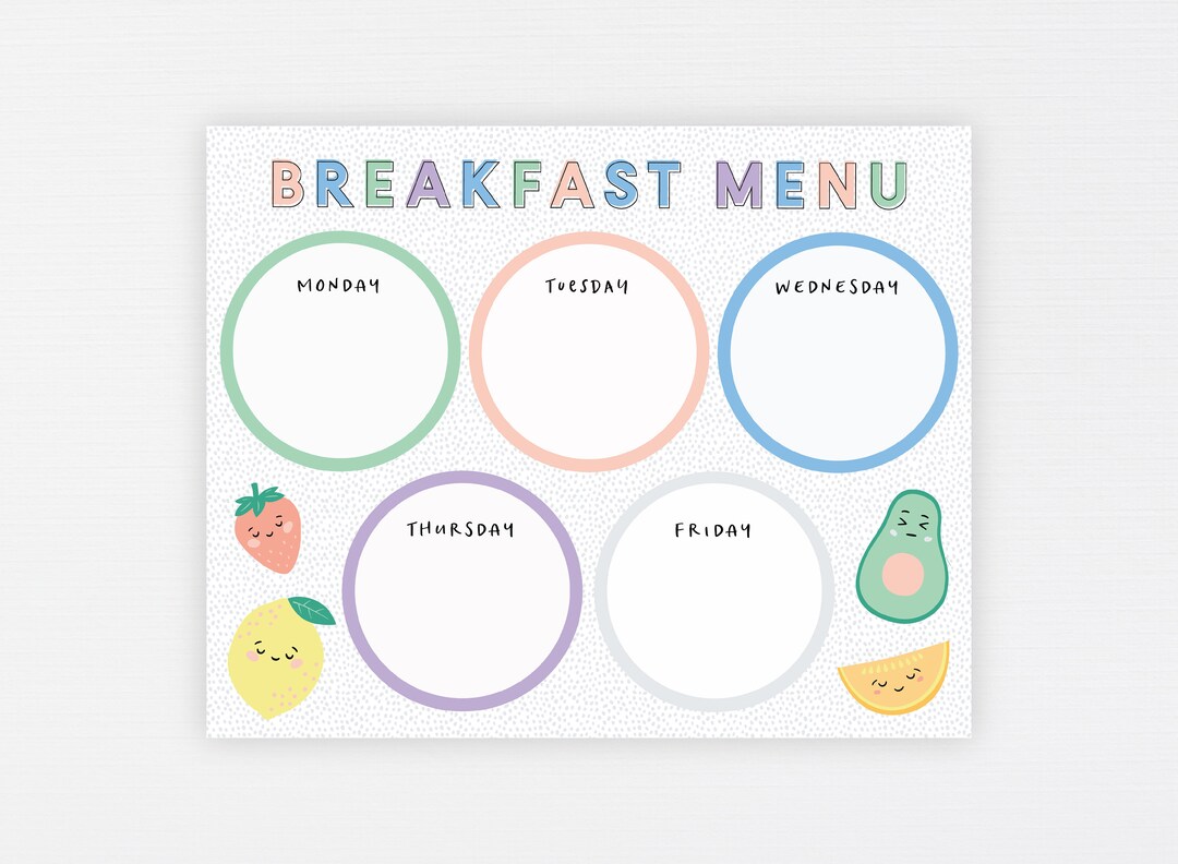 Breakfast Planner Cute Fruit Kids Printable Weekly Planner - Etsy