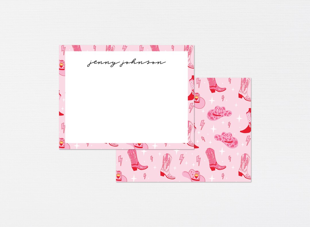 Pink Cowgirl Stationery Cowboy Boot Monogram Gift Vintage Western ...