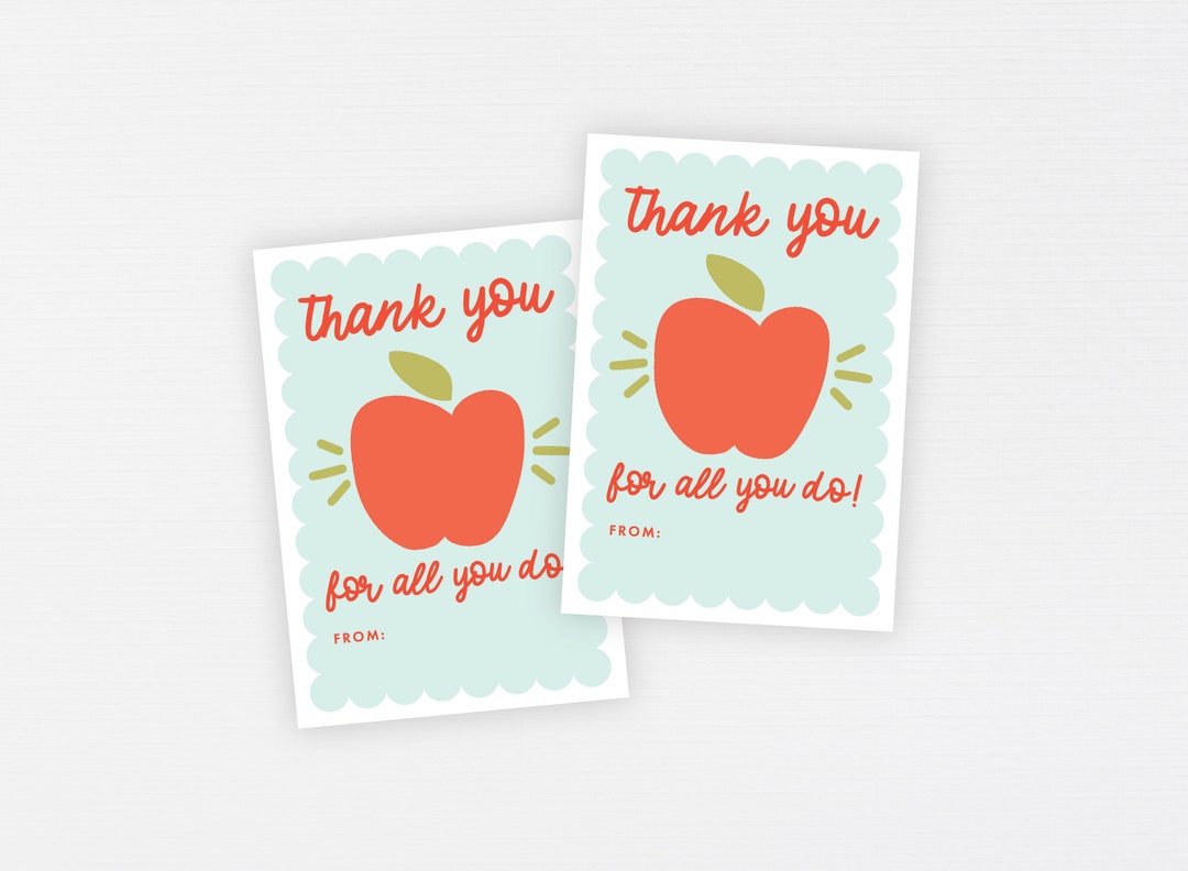 Teacher Thank You Tags Apple Appreciation Kid Printable Classroom ...