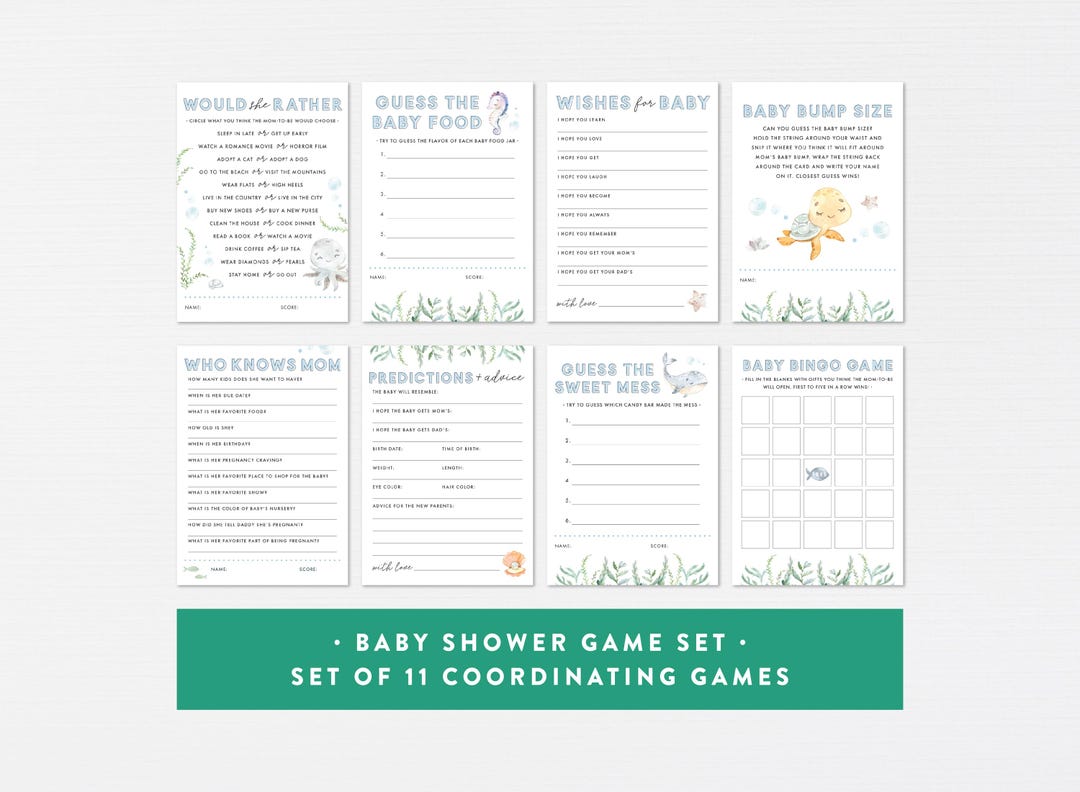 Ocean Baby Shower Games Bundle · Set of 11 · Under the Sea Printable ...