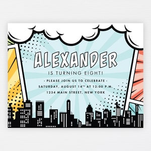 Superhero Birthday Invitation Comic Book Party Invite Modern Super Hero ...
