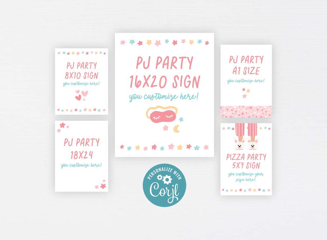 Pajama Party Editable Signs Sleepover Birthday Printable - Etsy