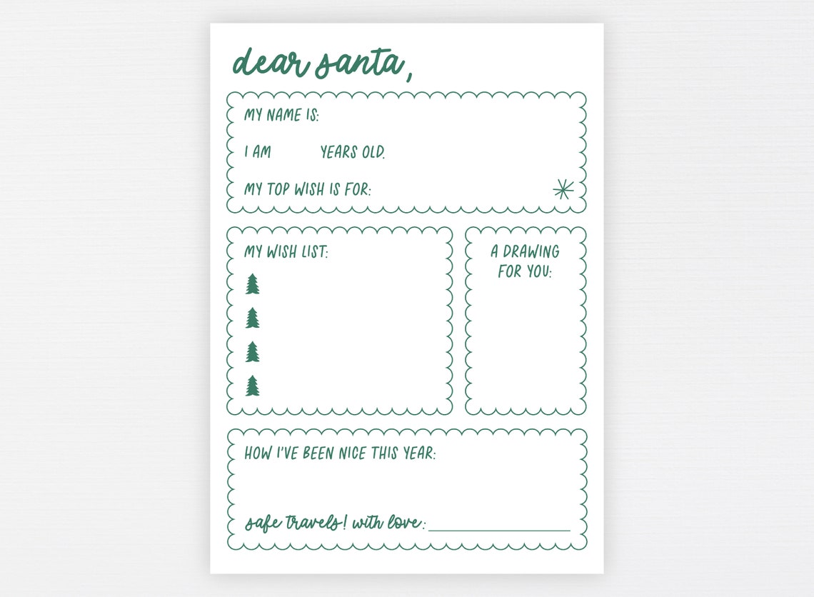 Letter to Santa Kids Christmas Wish List Kids Activity - Etsy