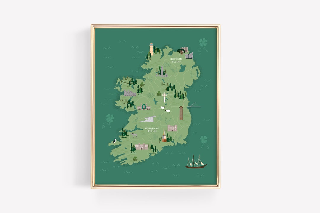 Ireland Illustrated Map Printable · Lucky St. Patricks Day Wall Art ...