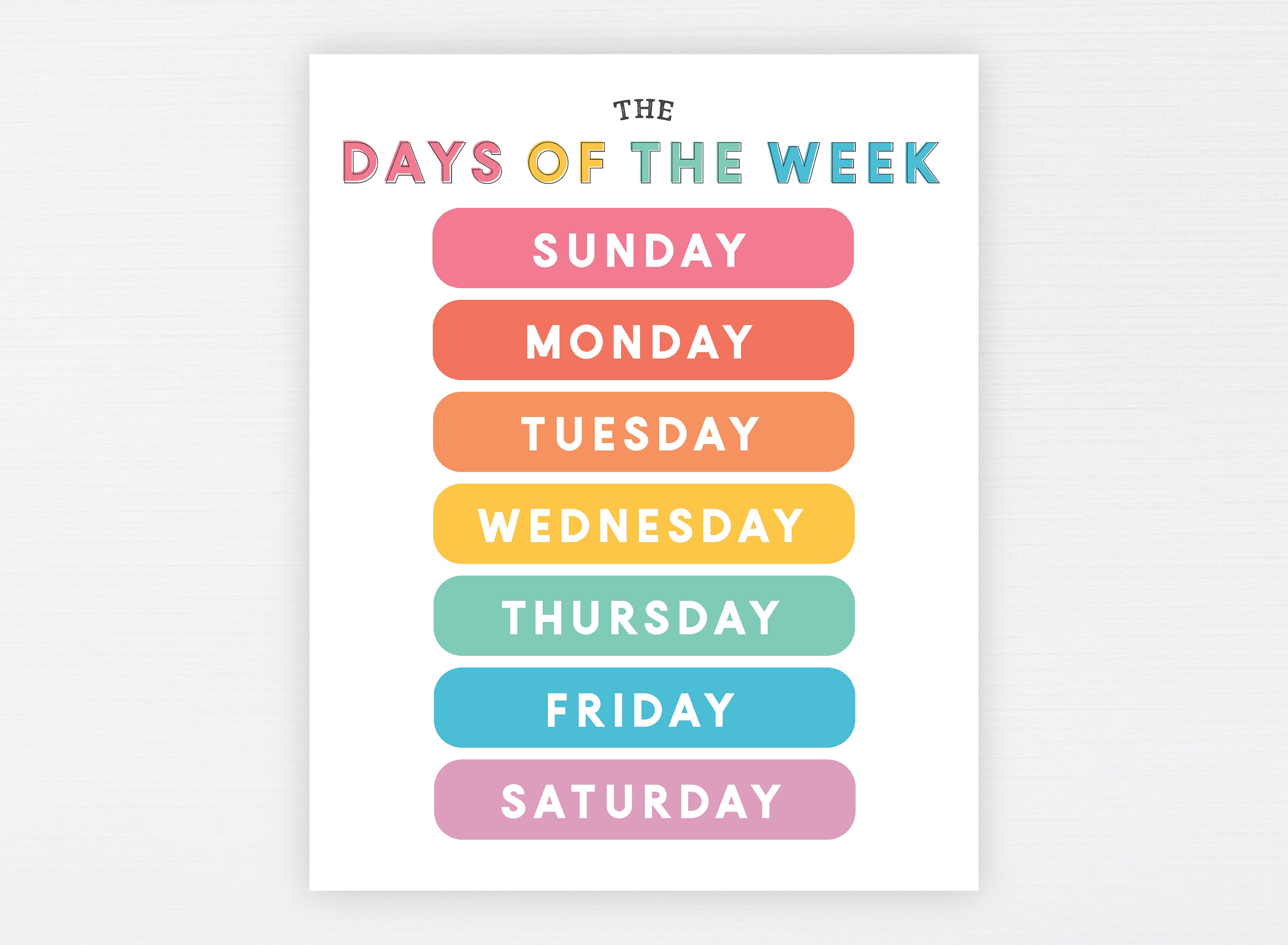 Printable Days Of The Week Chart For Kids