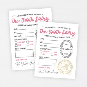 Tooth Fairy Letter Pink Tooth Fairy Note Card Tooth Fairy Receipt Note ...