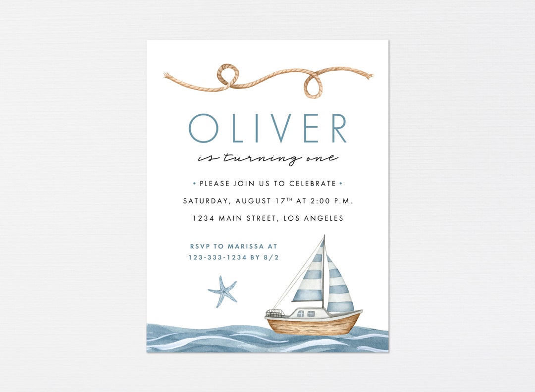 Ship Birthday Invitation · Sailing Boat Invite · Ocean Nautical ...
