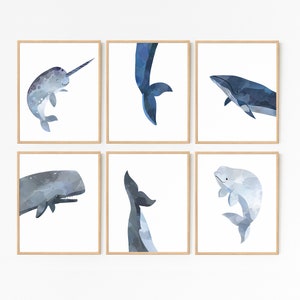 Whale Animal Prints · Set of 6 · Ocean Sea Nursery Theme · Narwhal ...