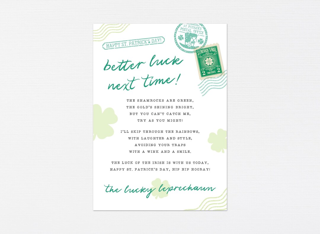 Leprechaun Trap Letter Printable · St Patrick's Day Kids Preschool Card ...