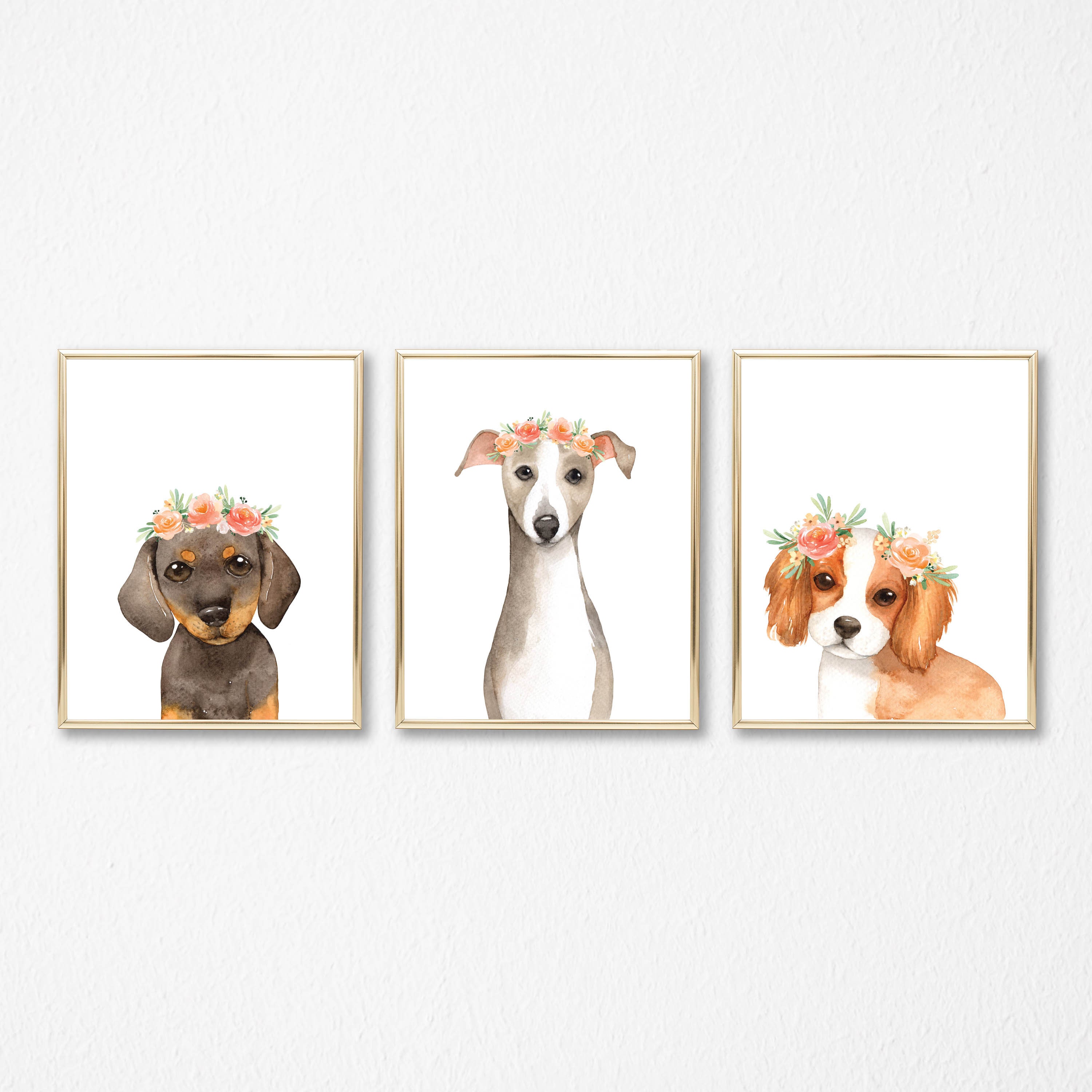 Nursery Puppy Dog Prints Set of 9 Floral Crown Dog Printable - Etsy ...