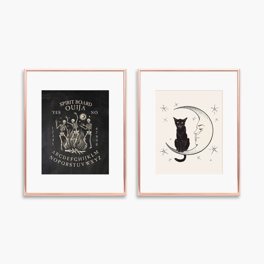 Black Cat & Ouija Board Print Set · Set of 2 · Halloween Decor ...