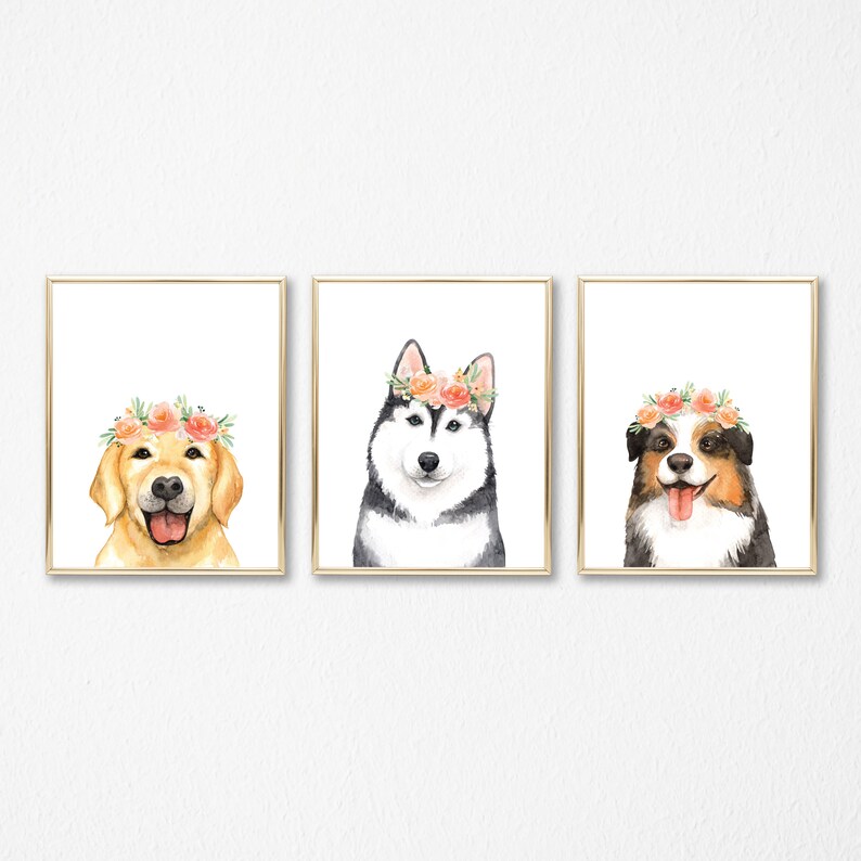 Puppy Dog Floral Crown Prints Set of 9 Nursery Dog Printable - Etsy