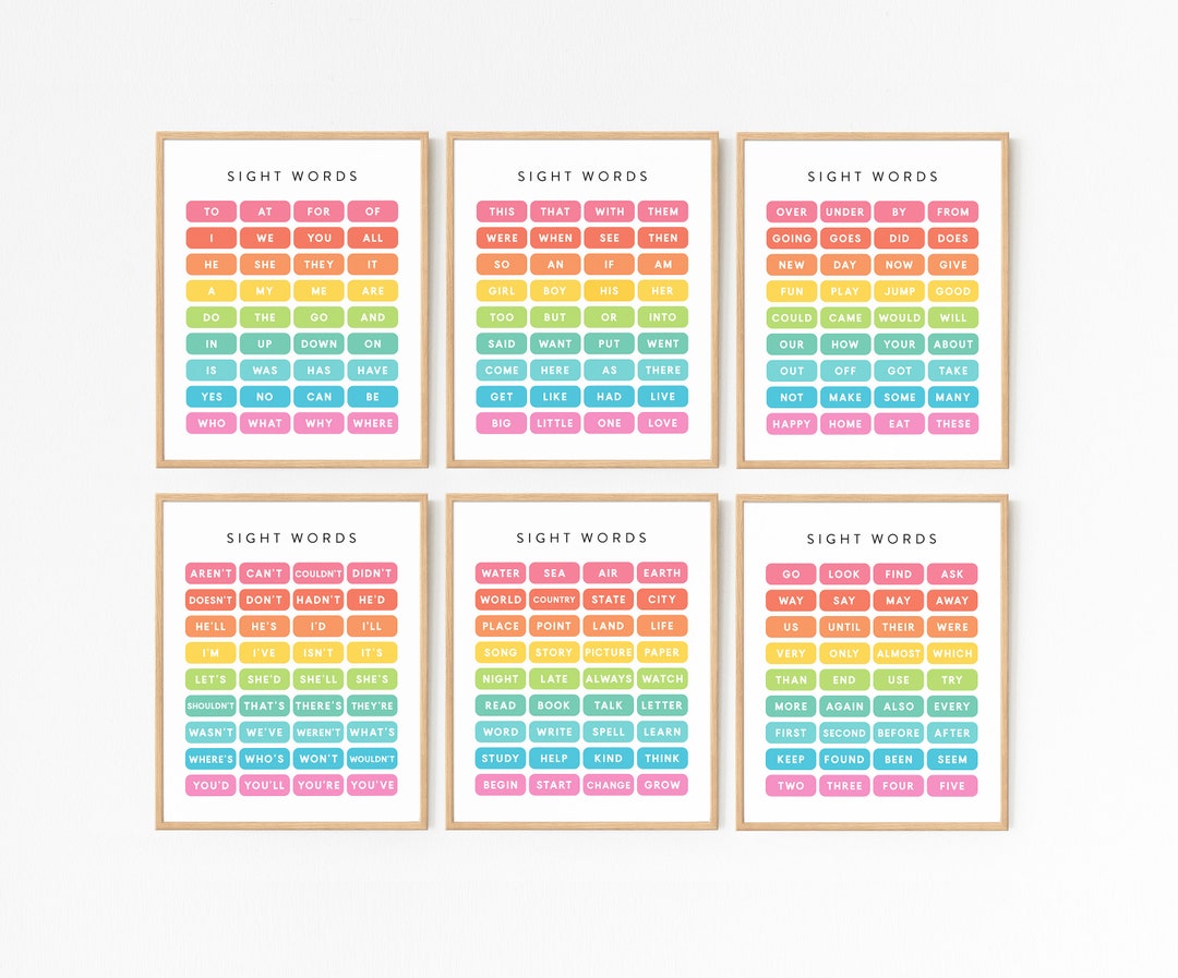 Sight Word Education Printables · Set of 6 · Colorful Learning Art ...