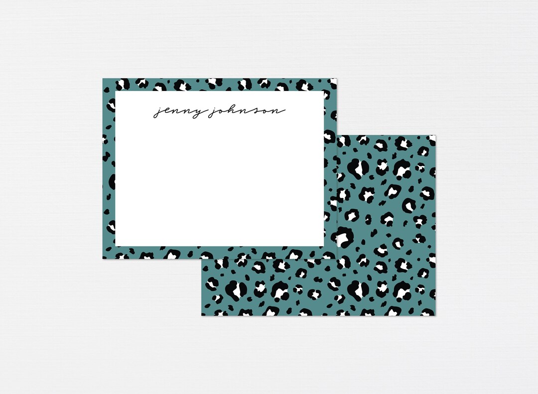 Teal Leopard Print Stationery Set · Personalized Note Card Gift Set ...