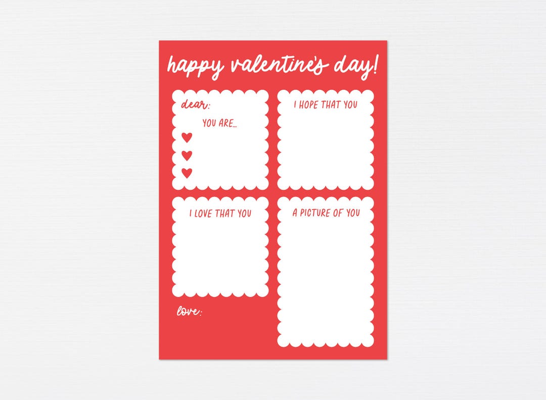 Valentine Fill in the Blank Card · Printable Kids Valentine · Mom Dad ...