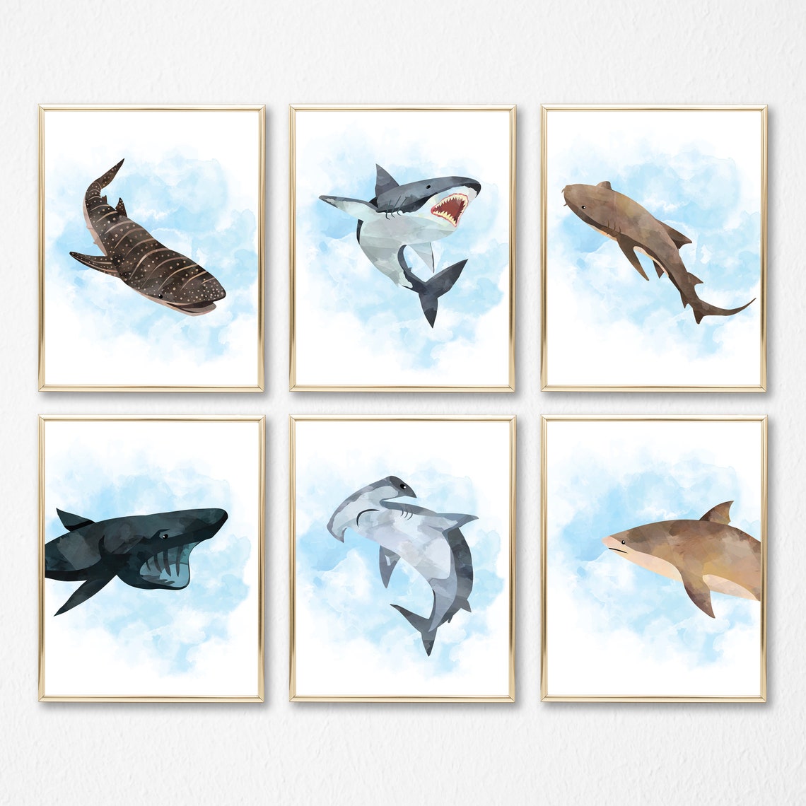 Shark Prints Set of 6 Shark Nursery Ocean Sea Animal - Etsy