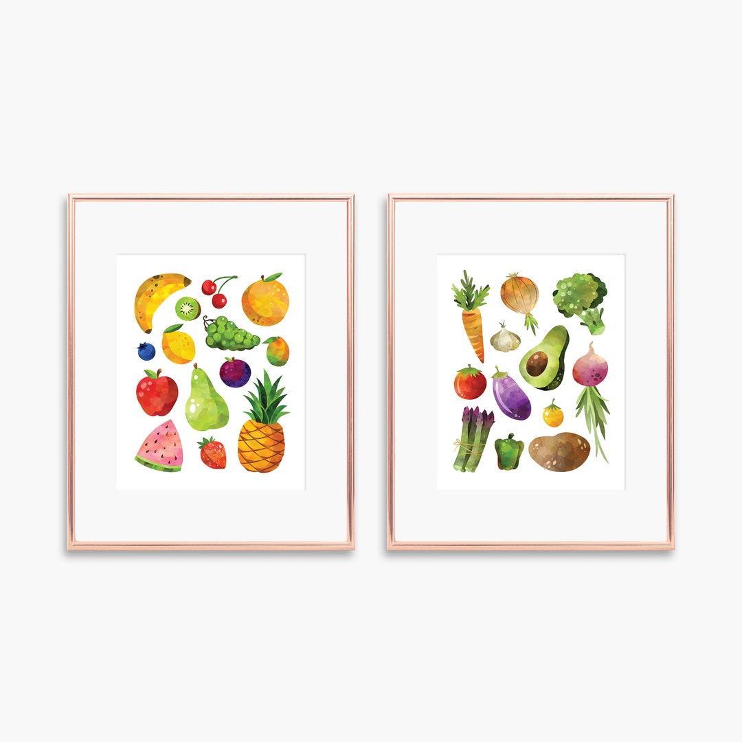 Fruit and Veggie Kitchen Prints · Set of 2 · Education Watercolor Decor ...