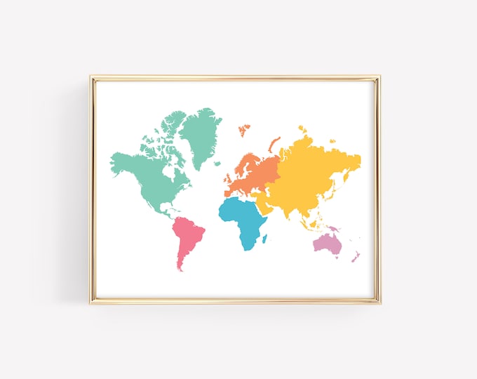 Map Print Terracotta World Map Print, 7 Continents Poster, Classroom ...