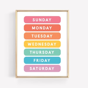 Days of the Week Printable Montessori Education Poster Homeschool ...