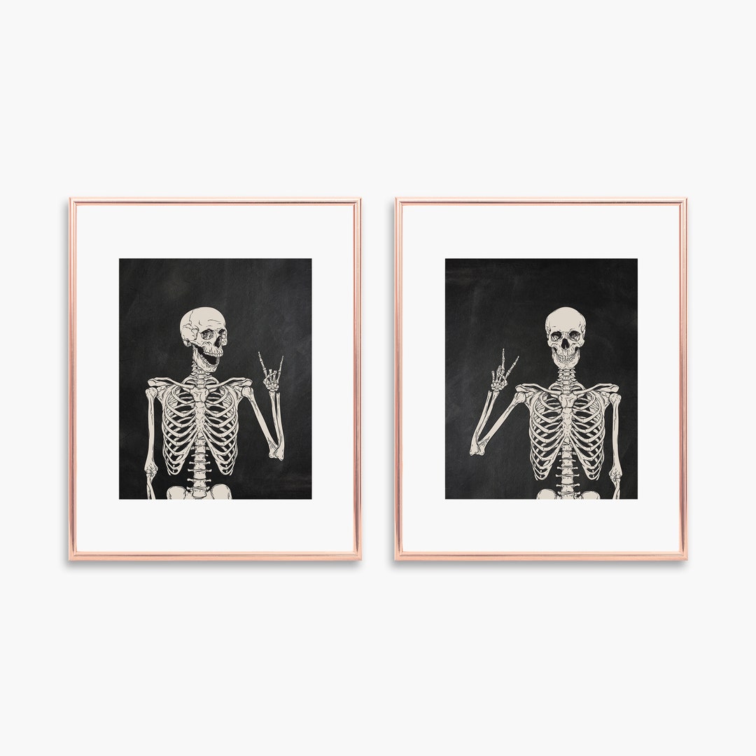 Skeleton Print Set · Set of 2 · Halloween Decor · Peace Skeleton ...
