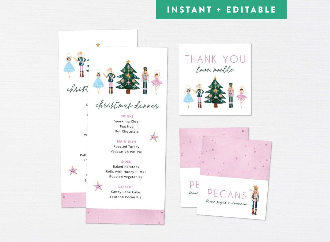 Pink Nutcracker Menu + Food Labels · Christmas Tent Card · Holiday ...