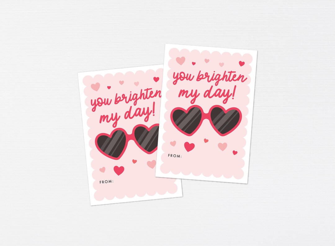 Heart Sunglasses Valentine Tags Kids Printable Classroom Valentine Pink ...