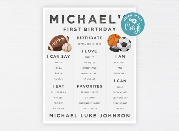 Sports Milestone Board 1st Birthday Stats Basketball - Etsy