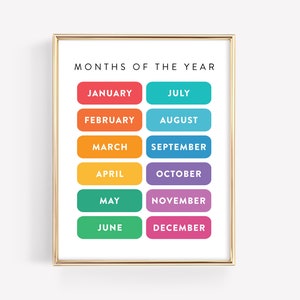 Months of the Year Educational Poster Rainbow Learning Printable ...