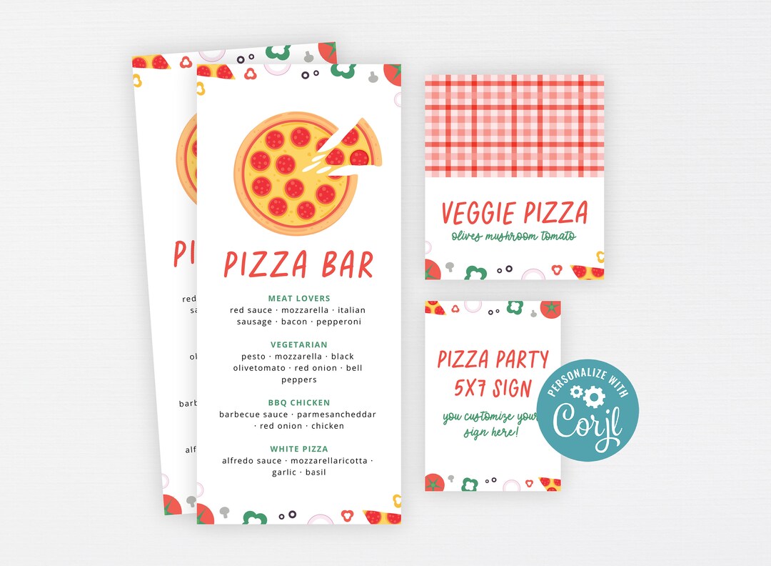 Pizza Party Menu Food Labels Pizza Bar Tent Cards Wedding Rehearsal ...