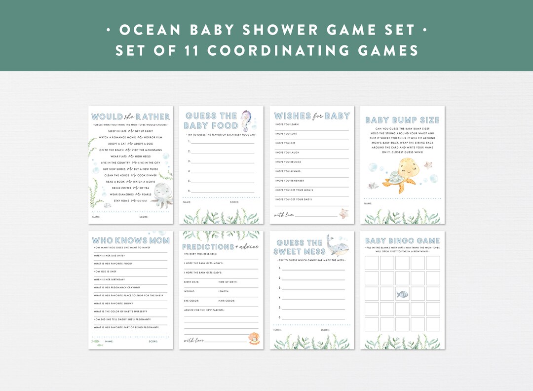 Ocean Baby Shower Games Bundle Set of 11 Under the Sea Printable Party ...