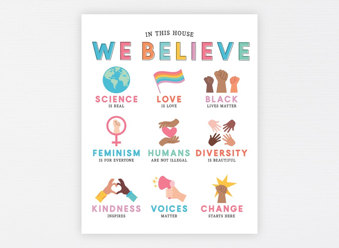 In This House We Believe Art Print Diversity Education Kindness Poster ...