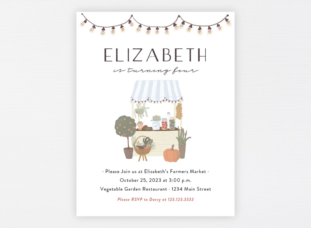 Farmers Market Birthday Invitation Locally Grown Invite - Etsy