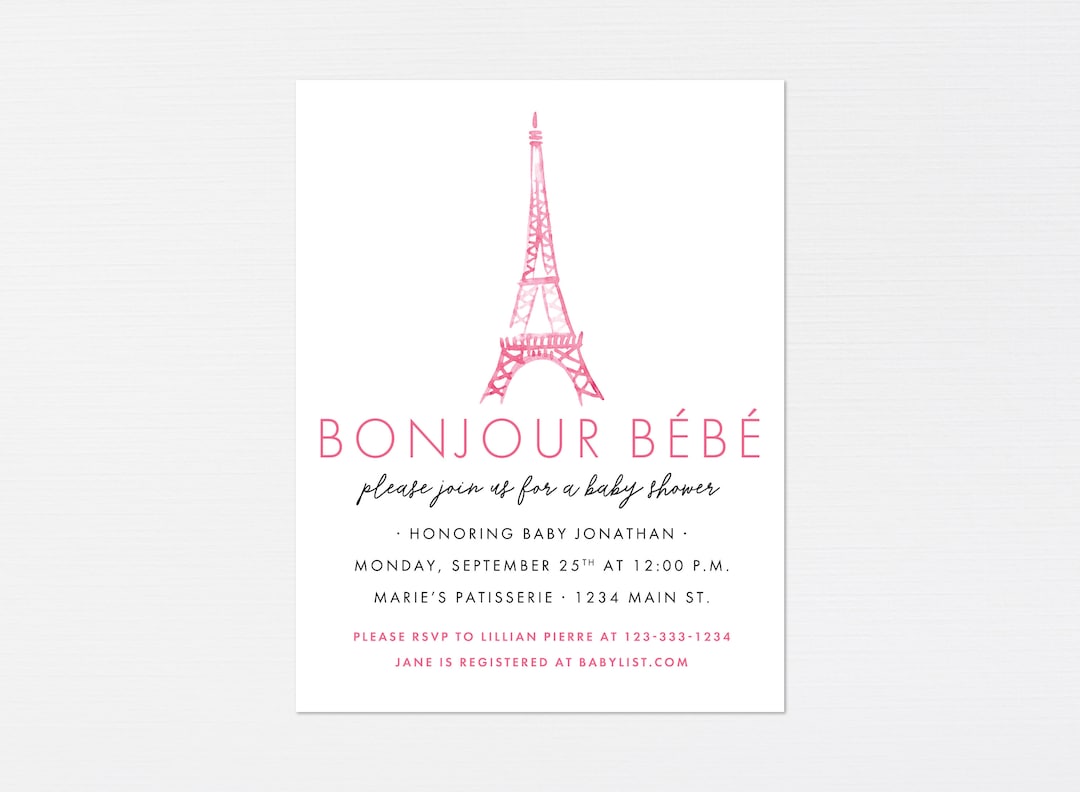 Paris Shower Invitation Bonjour Bebe Eiffel Tower Baby Shower Invite ...