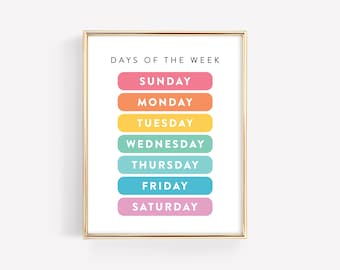 Education Poster Days of the Week Printable Homeschool Print Colorful ...