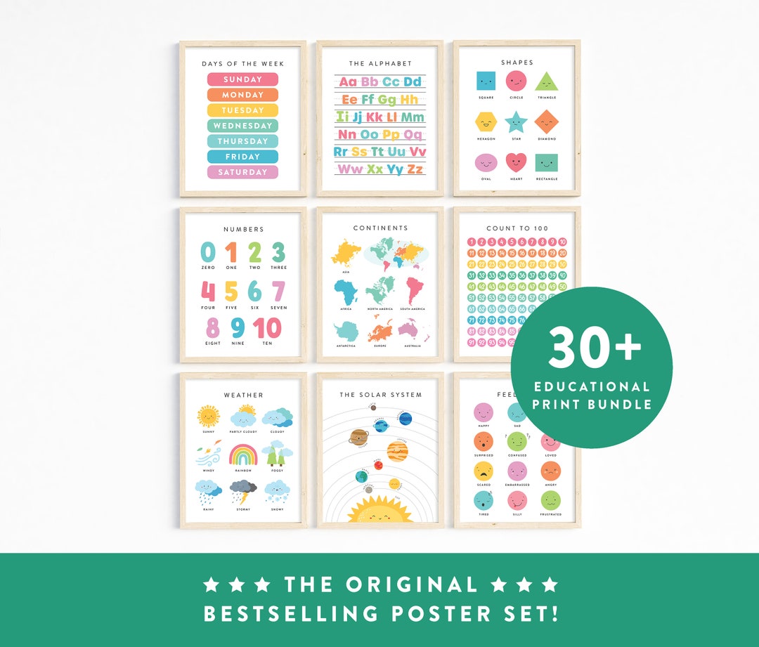 Education Poster Set Colorful Learning Art Prints Homeschool Classroom ...
