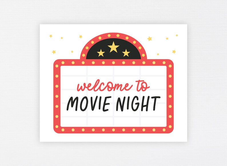 Movie Night Party Sign Print Cinema Drive-in Printable | Etsy
