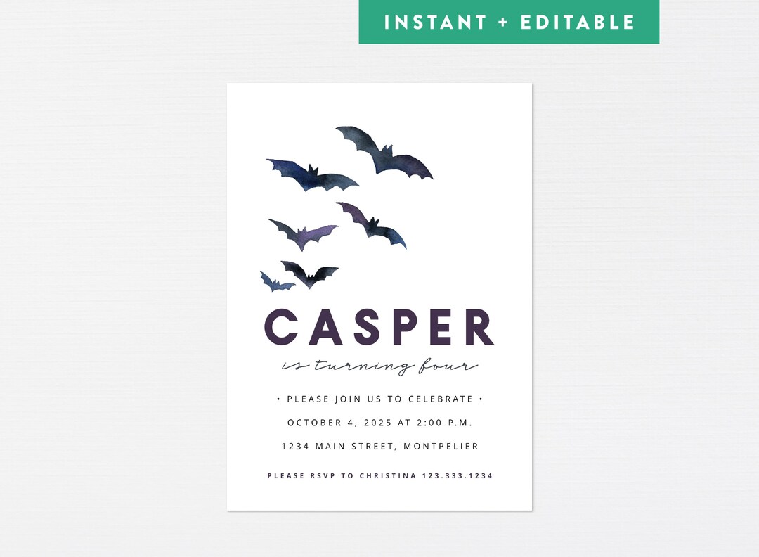 Bat Invitation · Halloween Birthday Instant Invite · Kid Bats Costume ...