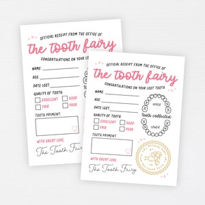 Tooth Fairy Letter Pink Tooth Fairy Note Card Tooth Fairy Receipt Note ...
