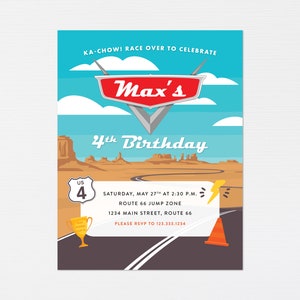 Race Car Birthday Invite (any Age!) · Route 66 Modern Cars Party ...