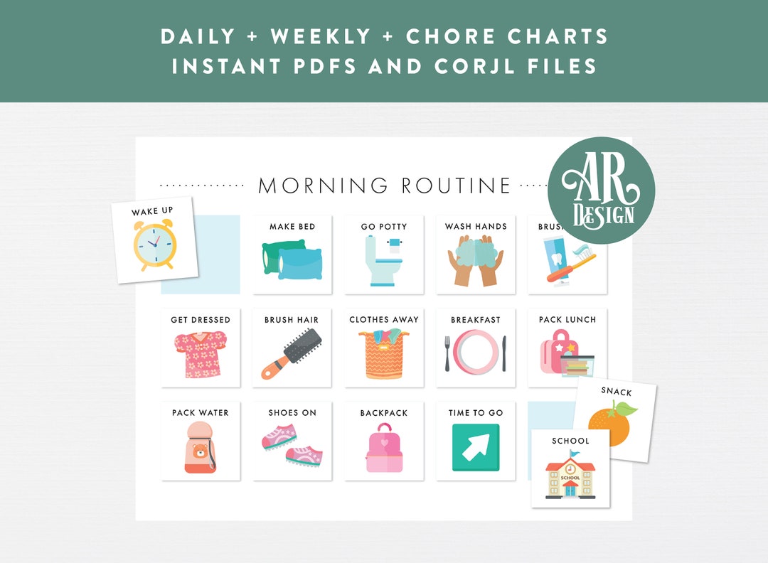 Daily Visual Routine Charts Cards Weekly Daily Chore Bundle Routine ...