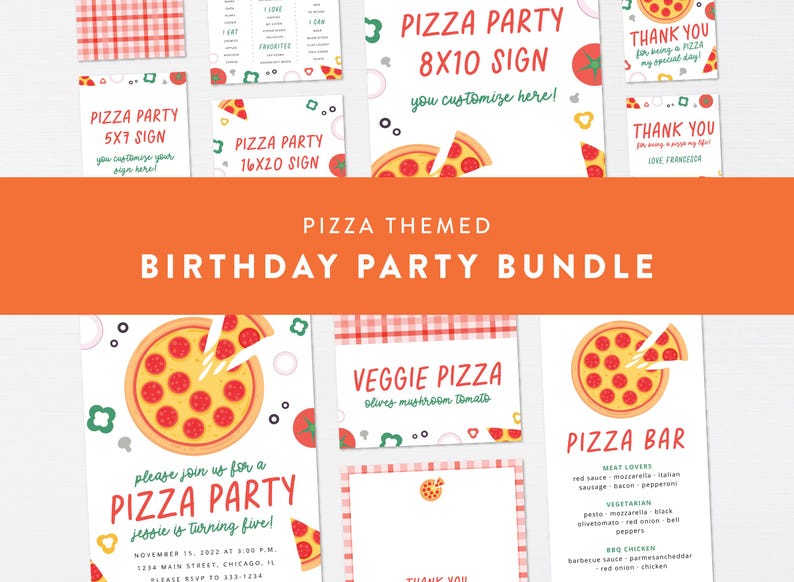 Pizza Party Invitation Bundle · Printable Pizza Templates · Editable ...