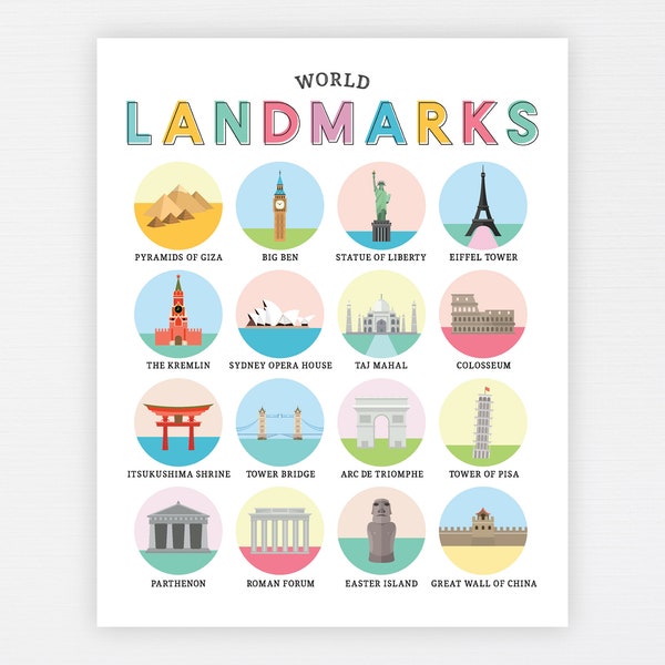 World Map of Landmarks - Etsy