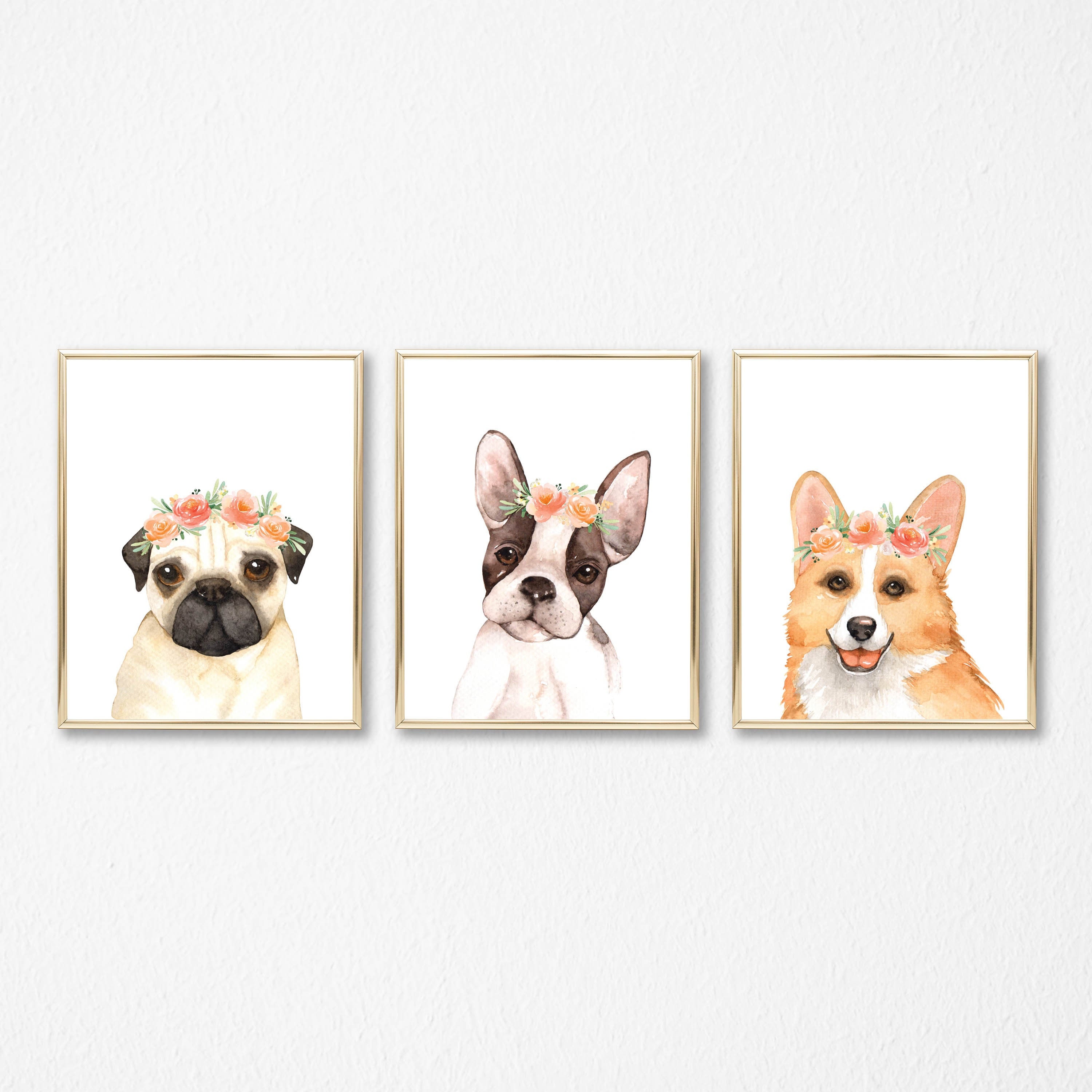 Nursery Puppy Dog Prints Set of 9 Floral Crown Dog Printable - Etsy ...
